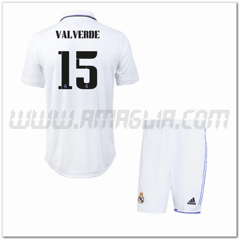Kit Maglia VALVERDE #15 Real Madrid Bambino Prima 2022 2023 [1Number ...
