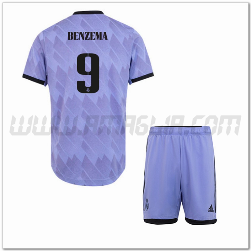 Kit Maglia BENZEMA #9 Real Madrid Bambino Seconda 2022 2023 [1Number ...