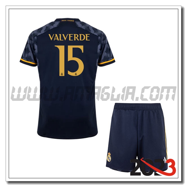 Kit Maglia Real Madrid Bambino VALVERDE #15 Seconda 2023 2024 Scontate ...