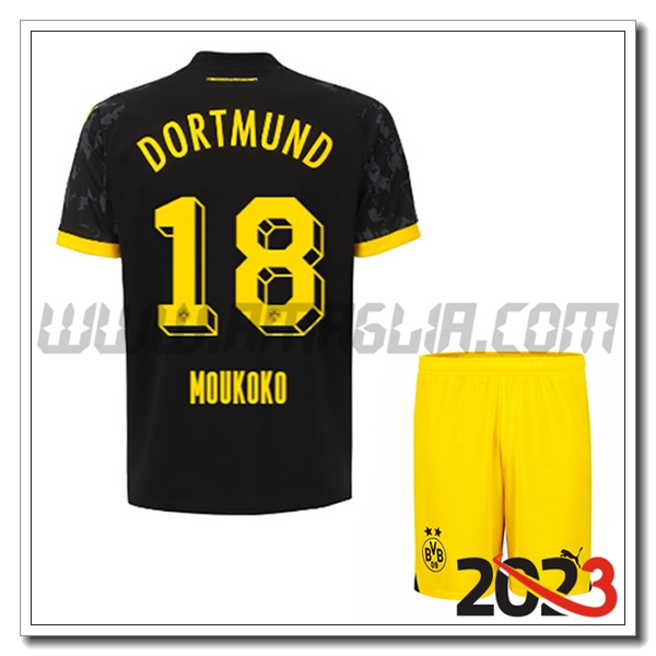 Kit Maglia Dortmund BVB Bambino MOUKOKO #18 Seconda 2023-24 ...